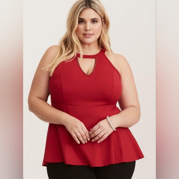 torrid | Dresses | Torrid Red Hematite Studded Peplum Top | Poshmark